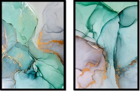Obraz Plakáty V Rámu 53x73 cm Diptych Sada 2 obrazů Barevný mramor P2026