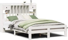 Postel s knihovnou bez matrace bílá 140x190 cm masivní borovice 3308895