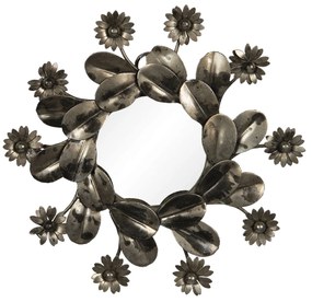 Zrcadlo s kovovým rámem s květinami – Ø 15*2 cm