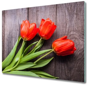 Skleněná krájecí deska Červené tulipány 60x52 cm