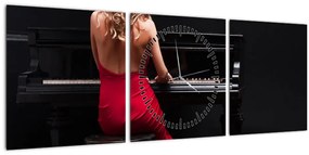 Obraz ženy hrající na klavír (s hodinami) (90x30 cm)