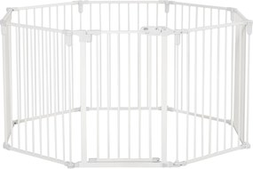 PawHut venkovní výběh pro štěňata, bezpečnostní brána s dvířky, flexibilní, skládací, 8 panelů, 60x76cm, bílá| Aosom