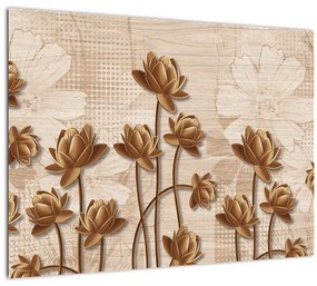 Skleněný obraz abtrakce květin - hnědá (70x50 cm)