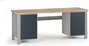 Dílenský pracovní stůl G7, buková spárovka, 2100 x 685 x 840 mm, 2x skříňka, grafit