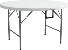 Skládací kulatý stůl Outsunny s ocelovou konstrukcí a HDPE deskou, nosnost 80 kg, pro vnitřní a venkovní použití Ø122x73 cm Bílá | Aosom