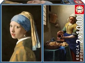 EDUCA Puzzle Dívka s perlou a Mlékařka / 2x1000 dílků