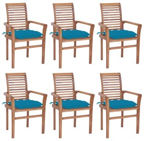 vidaXL Jídelní židle 6 ks se světle modrými poduškami masivní teak