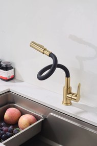 Gamma Flex 4000, stojánková dřezová baterie s flexibilním ramenem, 2-funkční výtok, černá-zlatá matná, GMA-BFX-4000BGD