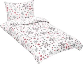 Bellatex Povlečení MIKROFLANEL 140x200, 70x90 cm Vločka Bílá,Šedá,Červená