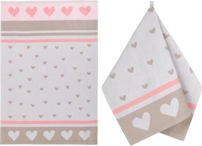 Bellatex Kuchyňská utěrka 1 ks 50x70 cm Srdce Růžová,Béžová