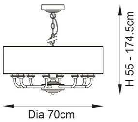 Endon 99152 - Lustr na řetězu HIGHCLERE 8xE14/40W/230V šedá/matný chrom
