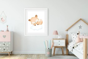 Plakát zvířátka liška na obláčku - Obraz, Plakát Velikost: A3 - 29,7x42 cm, Volba rámu: s bílým rámem