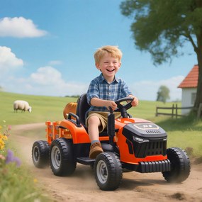 AIYAPLAY Elektrický dětský traktor, sedací traktor s dálkovým ovládáním, měkký start, pro děti ve věku 3-8 let, oranžový