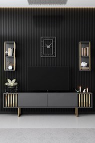 Hanah Home Obývací stěna Gold Line - Anthracite, Black, Antracitová, Černá