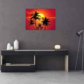 Skleněný obraz siluety ostrova s palmami (70x50 cm)