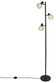 Designová stojací lampa černá se zlatým nastavením 3 světel - Mesh
