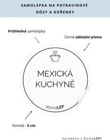 Samolepka na kořenky MEXICKÁ KUCHYNĚ průhledná 5 cm základní písmo