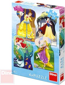 DINO Puzzle 4x54 dílků obrysové Princezny 13x19cm skládačka 4v1 v krabici dn333185