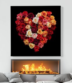 Obraz na plátně - Barevné růže Srdce FeelHappy.cz Velikost obrazu: 100 x 100 cm