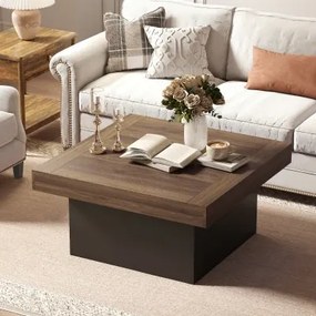 HOMCOM Čtvercový konferenční stolek s 16barevným LED osvětlením, moderní obývací stůl, 90 x 45 cm, ořech