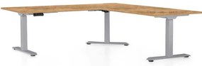 Výškově nastavitelný stůl OfficeTech Angle, 180 x 200 cm, šedá podnož, dub zlatý