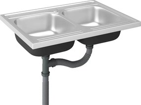Kuchyňský dvojitý dřez stříbrný 800x600x155 mm nerezová ocel 147235