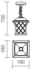 Redo 9952 - Venkovní lustr na řetězu BREMEN 1xE27/42W/230V IP23 zlatá/patina