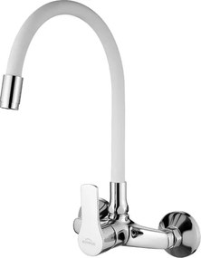 Invena Verso, nástěnná kuchyňská baterie 150mm s elastickým ramenem, bílá-chromová, INV-BC-82-E2S-L