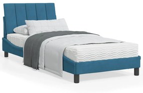 vidaXL Rám postele s LED osvětlením modrý 90 x 190 cm samet