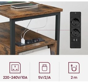 Odkládací stolek s vestavěnými zásuvkami a USB porty ROD hnědá/černá