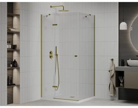 Mexen Roma sprchový kout s otočnými dveřmi 100 x 90 cm, Průhledné, Zlatá + sprchová vanička Flat - 854-100-090-50-00-4010