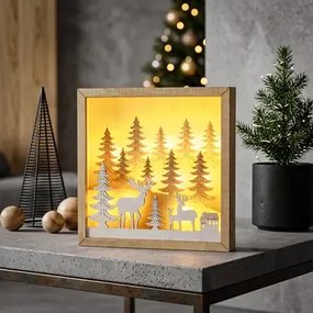 Solight LED 3D dřevěná vánoční dekorace v rámu / 12x LED / časovač / 2