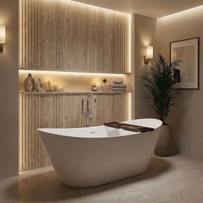 Rea FERRANO Slim, volně stojící vana 1800×800×745 mm, bílá, černá krytka odtoku, KPL-W6082