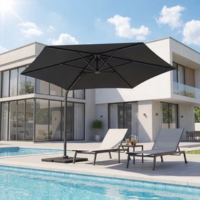 Costway 3 m slunečník s 360° rotací ventilační otvor křížová základna – šedá