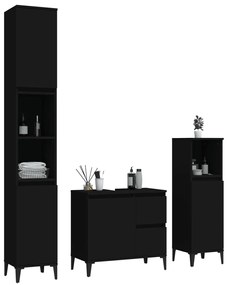 3dílný set koupelnových skříněk černý kompozitní dřevo,  3185544