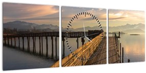 Obraz - Na břehu jezera Obersee (s hodinami) (90x30 cm)