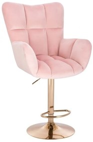 LuxuryForm DESIGN Barové křeslo AURORA VELUR na zlaté kulaté podstavě - světle růžové