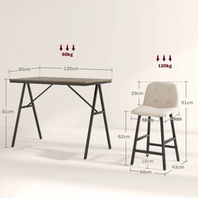 HOMCOM Barový stůl s barovou židlí, 5dílný jídelní set, kuchyňský stůl, bistro stůl se 4 židlemi, barový set do kuchyně, obývacího pokoje, ocel, béžo…