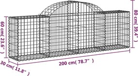 vidaXL Klenuté gabionové koše 10 ks 200x30x60/80 cm pozinkované železo [3146076]