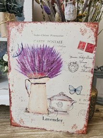 Nástěnná kovová cedule se džbánem levandule Lavender - 25*33 cm