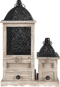 Set dvou dřevěných luceren Elliese se šuplíčky - 20*20*53 / 14*14*25 cm