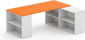 Kancelářský psací stůl s úložným prostorem BLOCK B01, 180 × 160 cm, bílá/oranžová