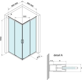 Bruckner Borg čtvercová sprchová zástěna 900 x 900 x 1950 mm čiré sklo 751.190.1