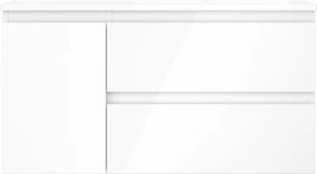 Mexen Orio, koupelnová skříňka 90 cm s pravým umyvadlem Otis, 2S, 1D, bílá lesklá, 91A13-09047-3-BBFFF00-W18P00