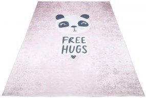 Dětský kusový koberec vhodný k praní BAMBINO 2554 Panda protiskluzový fialový krémový Rozměr: 140x200 cm
