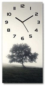 Wallmuralia Nástěnné skleněné hodiny Strom v mlze 30x60 cm