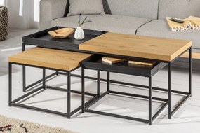 Invicta Set 3 stolků LOFT černá a dub 40623