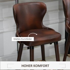 HOMCOM Barová židle sada 2 ks elegantní bistro židle s podnožkou a opěradlem, jídelní židle PU hnědá 52x53x101cm | Aosom.de