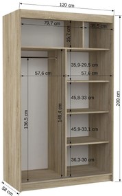 Posuvná skříň se zrcadlem REWENA 120 Hlavní barva: Bílá, LED osvětlení: Ano