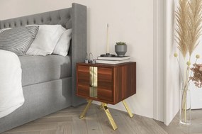 Elegantní noční stolek Dancan FAVIOLA z ořechového dřeva se zlatými doplňky